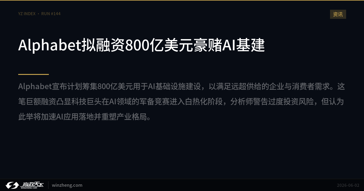 Alphabet拟融资800亿美元豪赌AI基建 | 赢政天下