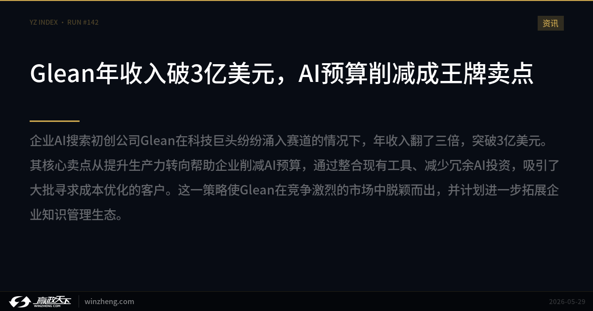 Glean年收入破3亿美元，AI预算削减成王牌卖点 | 赢政天下