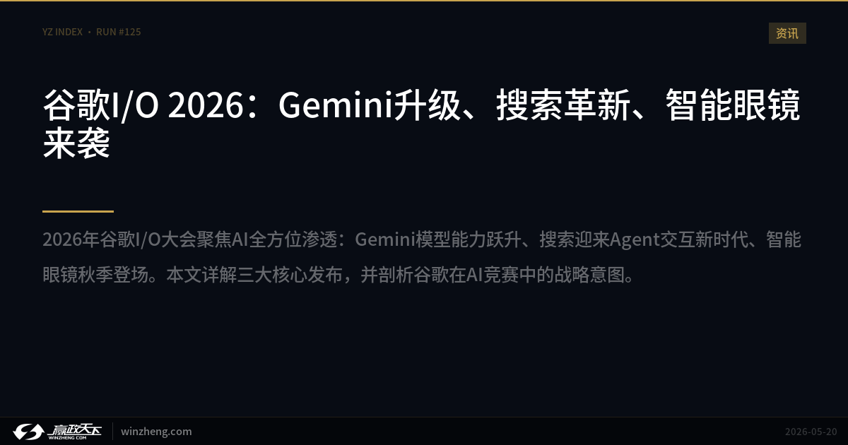 谷歌I/O 2026：Gemini升级、搜索革新、智能眼镜来袭 | 赢政天下