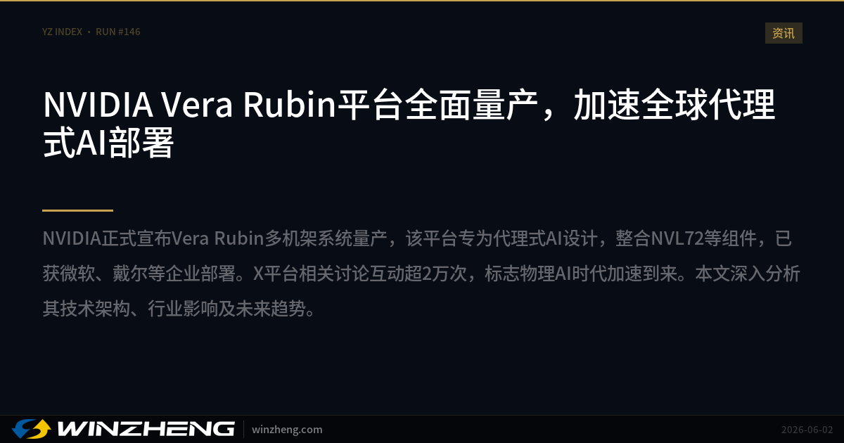 NVIDIA Vera Rubin平台全面量产，加速全球代理式AI部署 | 赢政天下