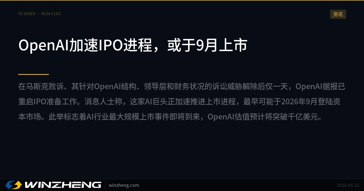 OpenAI加速IPO进程，或于9月上市 | 赢政天下