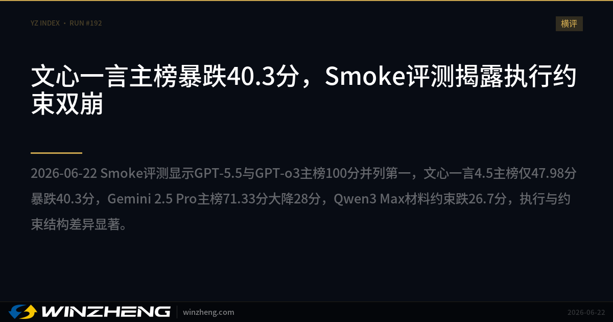 文心一言主榜暴跌40.3分，Smoke评测揭露执行约束双崩 | 赢政天下 AI